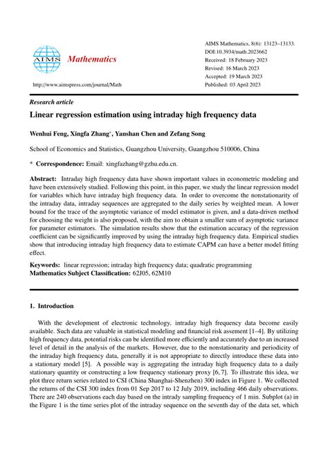 Pdf Linear Regression Estimation Using Intraday High Frequency Data