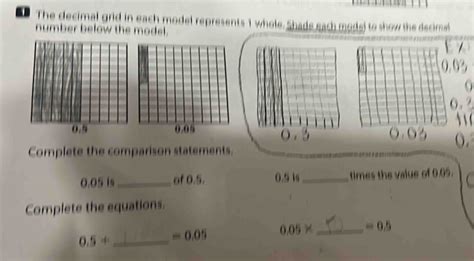 The Decimal Grid In Each Model Represents 1 Whole Shade Each Model To Show The Decima Nu [math]