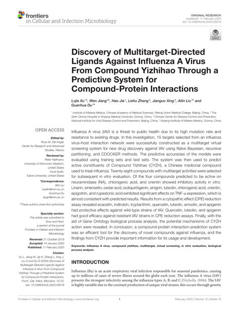 Pdf Discovery Of Multitarget Directed Ligands Against Influenza A Virus From Compound Yizhihao