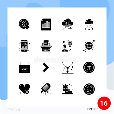 16 Thematic Vector Solid Glyphs And Editable Symbols Of Technology Connection Sheet Cloud