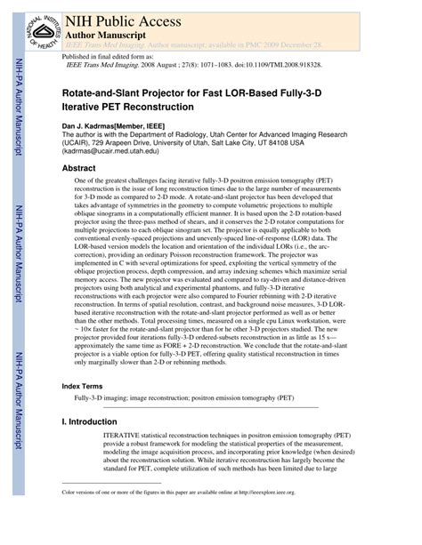 Pdf Rotate And Slant Projector For Fast Lor Based Fully 3 D Iterative