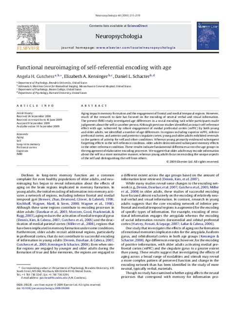 pdf functional neuroimaging of self referential encoding with age