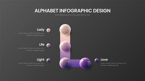 놀라운 벡터 알파벳 인포 그래픽 3d 현실적인 다채로운 공 프리젠 테이션 창조적 인 밝은 멀티 컬러 캐릭터 디자인 일러스트 레이아웃 현대 미술 L 기호 그래픽 시각화