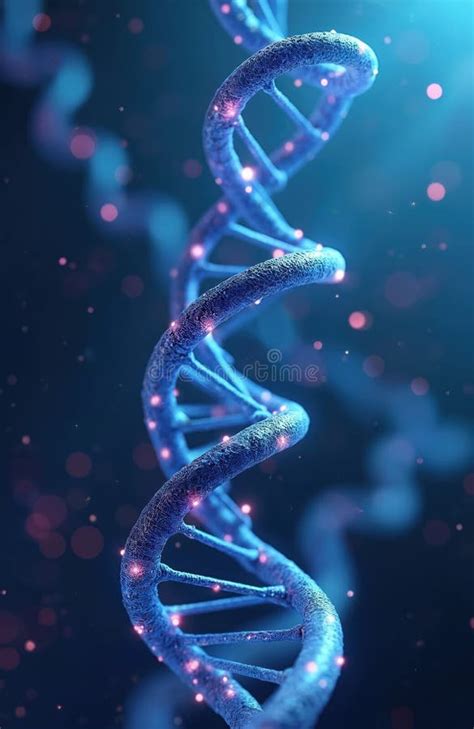 Rotating Dna Helix On Dark Blue Abstract Background With Bokeh Lights