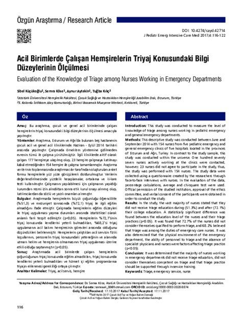 Pdf Evaluation Of The Knowledge Of Triage Among Nurses Working In Emergency Departments