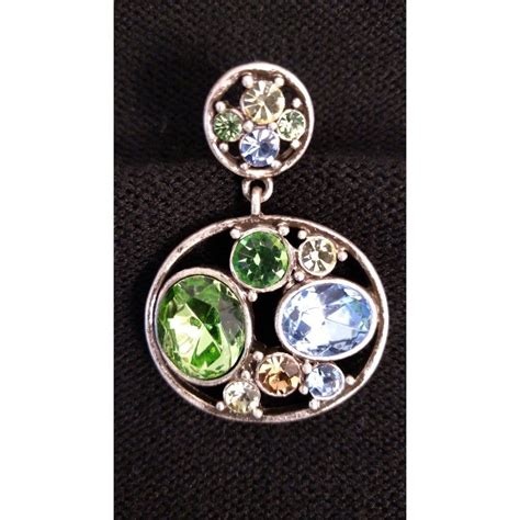 Vintage Lia Sophia Silver Tone Blue Green Silver Rhinestone Pendant Charm On Mercari