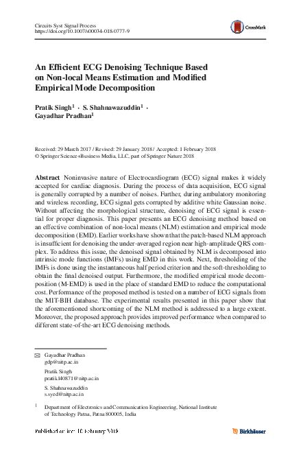 pdf an efficient ecg denoising technique based on non local means