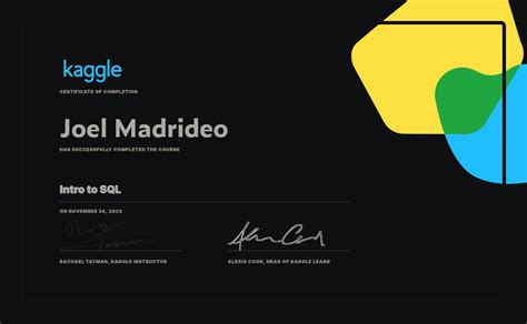Joel Madrideo Completed The Intro To Sql Course On Kaggle