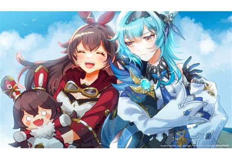 Eula Amber And Baron Bunny Genshin Impact Drawn By Airagency1005