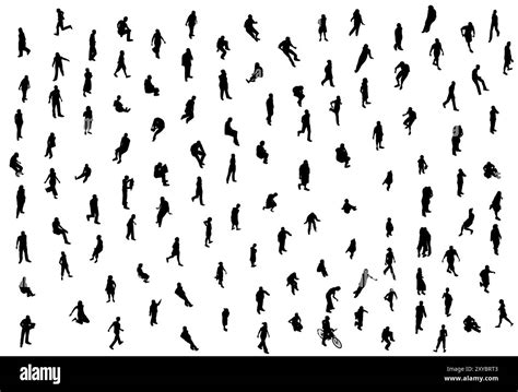 Set With People Silhouette In Different Positions Isolated On White Background Men Women And