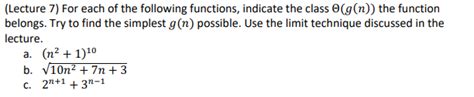 solved lecture 7 for each of the following functions
