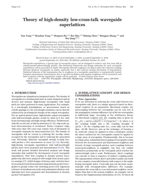 Pdf Theory Of High Density Low Cross Talk Waveguide Superlattices