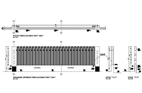 Fence Elevation Section Plan And Structure Details Dwg File