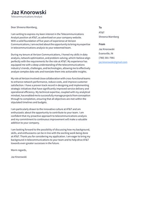 Telecommunications Analyst Cover Letter Examples And Templates