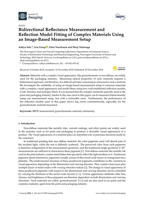 Pdf Bidirectional Reflectance Measurement And Reflection Model Fitting Of Complex Materials