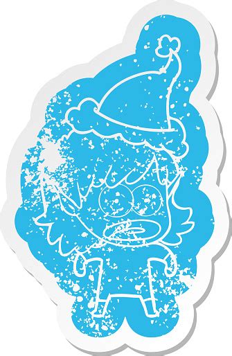 산타 모자를 쓰고 충격을 받은 엘프 소녀의 기발한 만화 고민 스티커 꼬마 요정에 대한 스톡 벡터 아트 및 기타 이미지 꼬마 요정 낙서 드로잉 놀라움 Istock