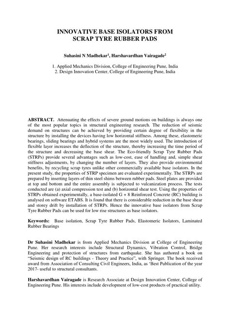 Pdf Innovative Base Isolators From Scrap Tyre Rubber Pads
