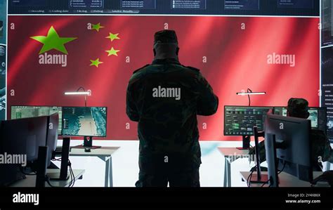 American Army Working In A Command Post With Green Screen Soldiers Examining Satellite Imagery