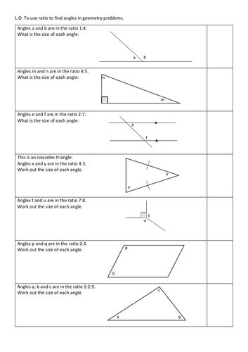 using ratio to find missing angles teaching resources