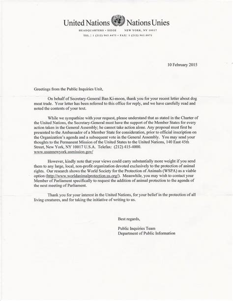 Sample Cover Letter United Nations
