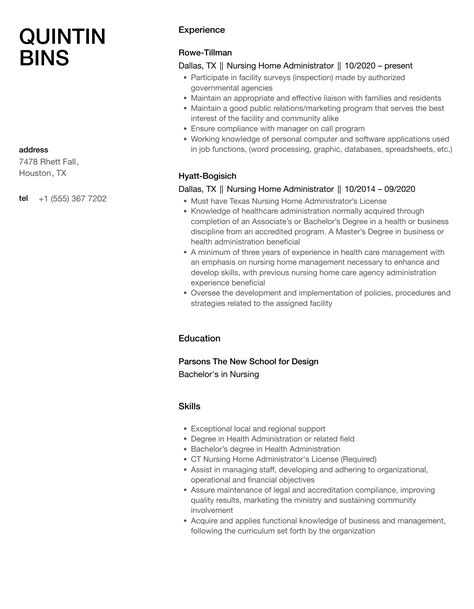 Nursing Home Administrator Resume Samples Velvet Jobs