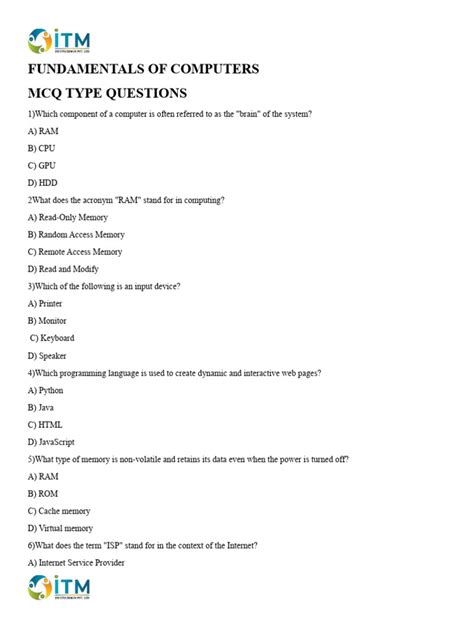Fundamentals Of Computer Printed Pdf Graphical User Interfaces Random Access Memory