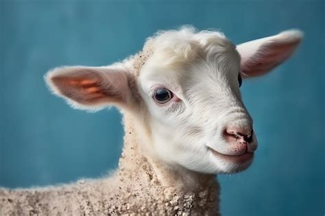 Premium Photo Cute White Sheep On A Blue Background Neural Network Ai Generated