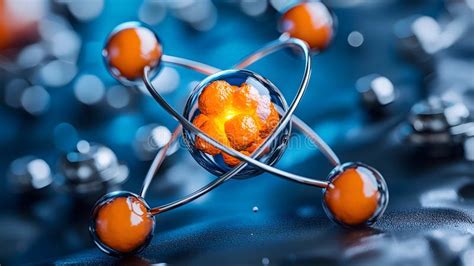 Atomic Structure 3d Render Of Glowing Orange Nucleus Electrons Orbiting