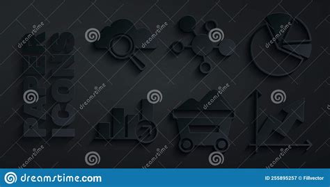 Set Coal Mine Trolley Pie Chart Infographic Financial Growth Mind Map And Search Cloud