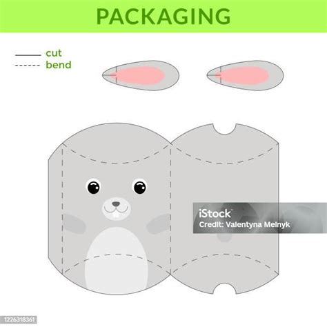 생일 사탕 작은 선물 빵집에 귀여운 토끼와 아기 샤워 생일을위한 사랑스러운 Diy 파티 호의 상자 인쇄 가능한 색상 구성표입니다 인쇄 잘라내기 접기 접착제 벡터 스톡