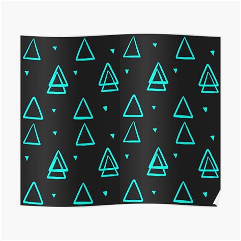 Póster Lindo Patrón De Triángulos Azules Neón Sobre Fondo Gris De