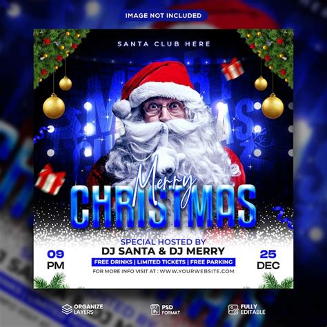메리 크리스마스 축하 파티 소셜 미디어 게시물 또는 배너 템플릿 프리미엄 Psd 파일