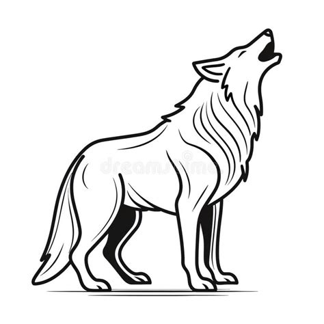 Minimalist Line Art Depicting A Howling Wolf In Side Profile Stock