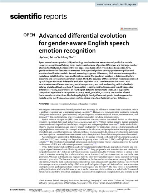Pdf Advanced Differential Evolution For Gender Aware English Speech Emotion Recognition