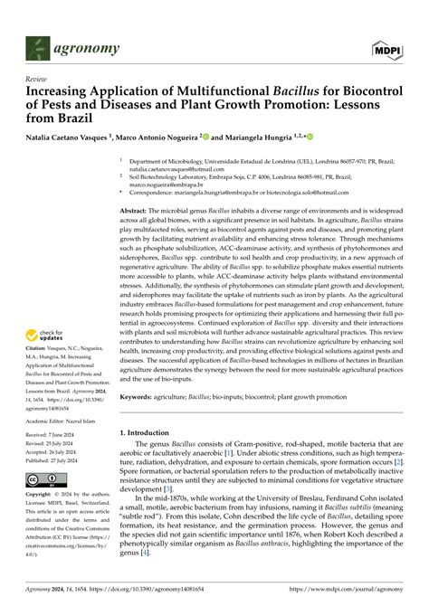 Pdf Increasing Application Of Multifunctional Bacillus For Biocontrol
