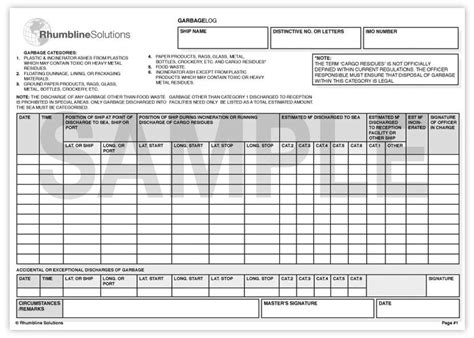 Garbage Log Book Liz Jackson Yacht Log Books