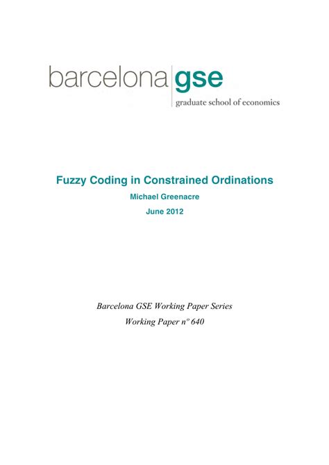Pdf Fuzzy Coding In Constrained Ordinations