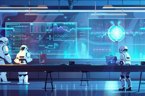 robots analyzing data in futuristic lab premium ai generated image