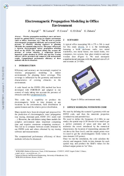 Pdf Electromagnetic Propagation Modeling In Office Environment