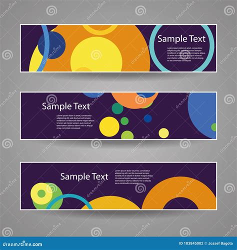 Colorful Vector Set Of Three Header Designs With Dots Circles Rings Stock Vector
