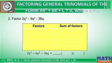 Factoring General Trinomiala1pptx Factoring General Trinomiala1pptx