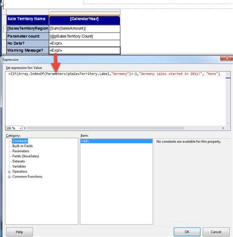 SQL Server Reporting Parameters Functions