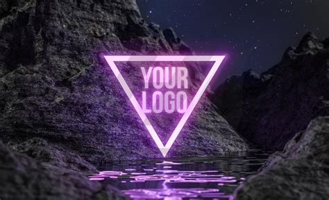 دانلود فایل لایه باز موکاپ لوگو طرح نئون رنگ روشن با پس زمینه طبیعت