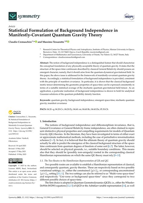 Pdf Statistical Formulation Of Background Independence In Manifestly Covariant Quantum Gravity