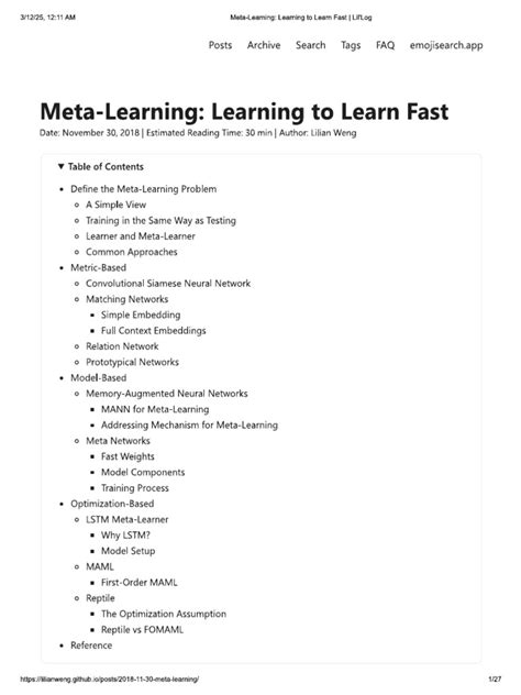 Meta Learning Learning To Learn Fast Lil Log Pdf