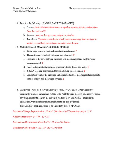 Sensors Circuits Midterm Test Key Pdf Operational Amplifier Electrical Resistance And
