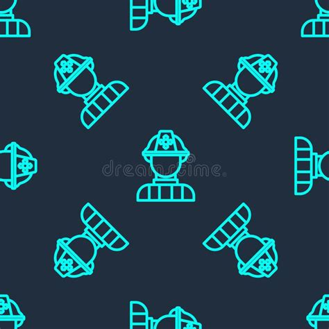 Green Line Firefighter Icon Isolated Seamless Pattern On Blue Background Vector Stock Vector