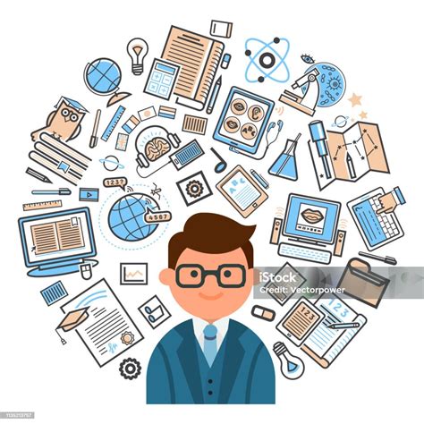 학교 소년 또는 학생 유니폼에 장비 배너 벡터 일러스트입니다 다른 학교 용품 문구 류 잡화 서적 등 교육 개념입니다 현미경