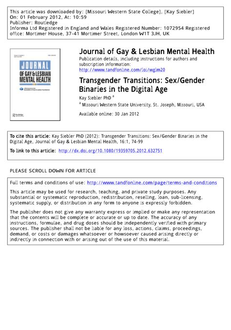 Pdf Transgender Transitions Sex Gender Binaries In The Digital Age
