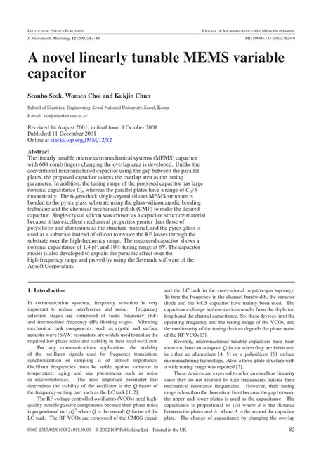 Pdf A Novel Linearly Tunable Mems Variable Capacitor